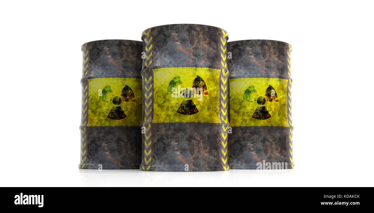 Toxic waste concept. Radiation symbol on oil barrels, white background ...