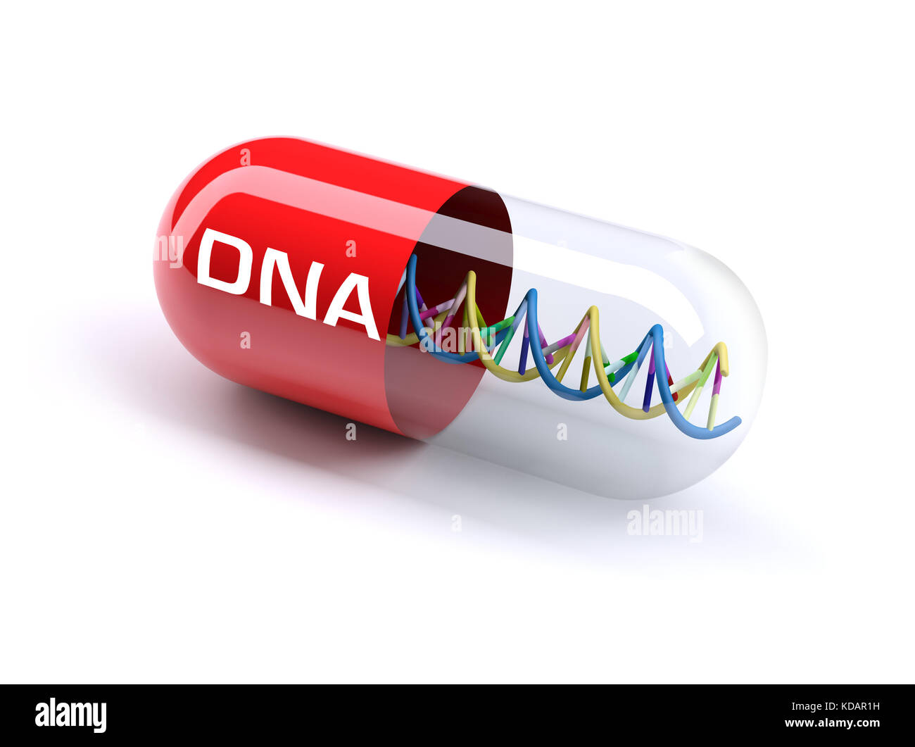 medical capsule with a DNA molecule structure inside, 3d illustration ...