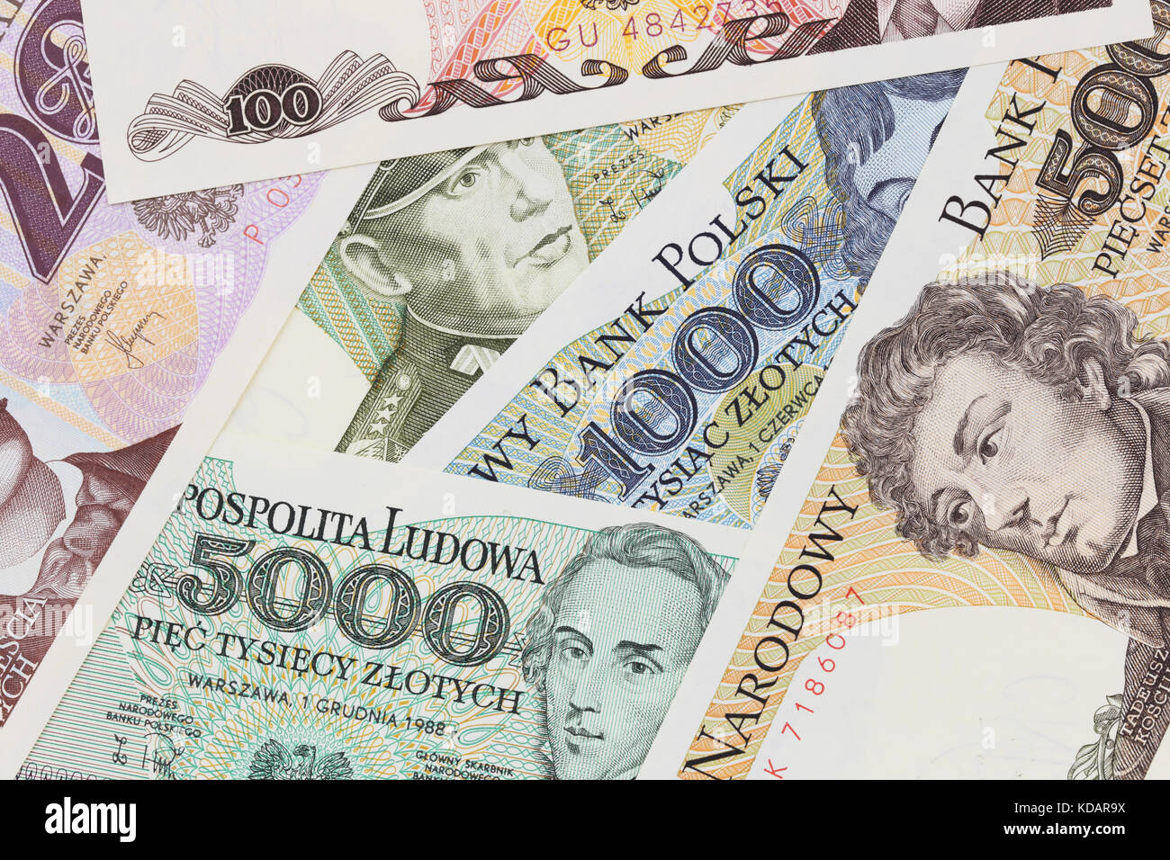 Old Polish banknotes close up in studio. PRL money zloty Stock Photo ...