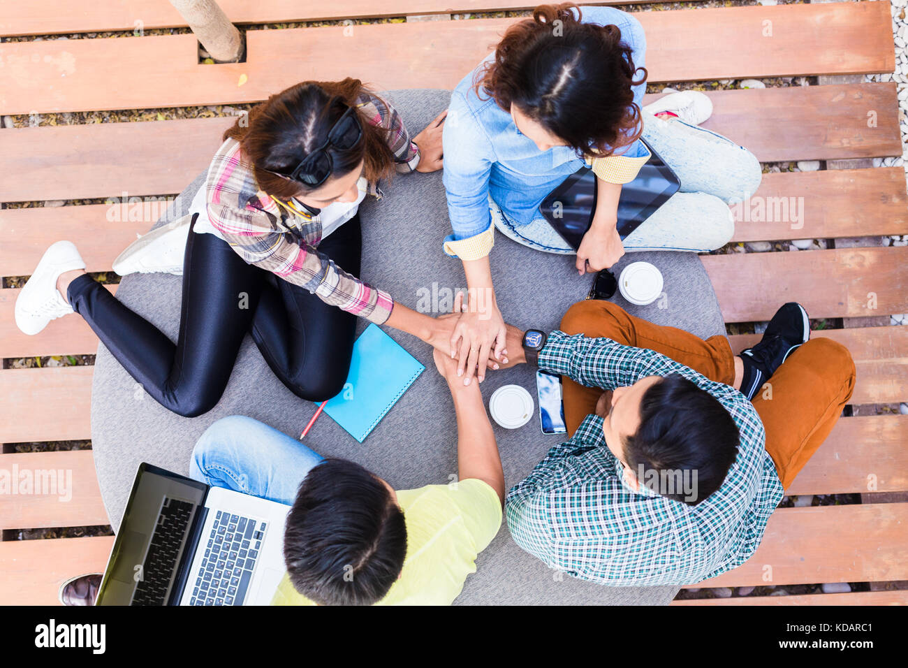 Young employees using modern wireless technology while working o Stock ...
