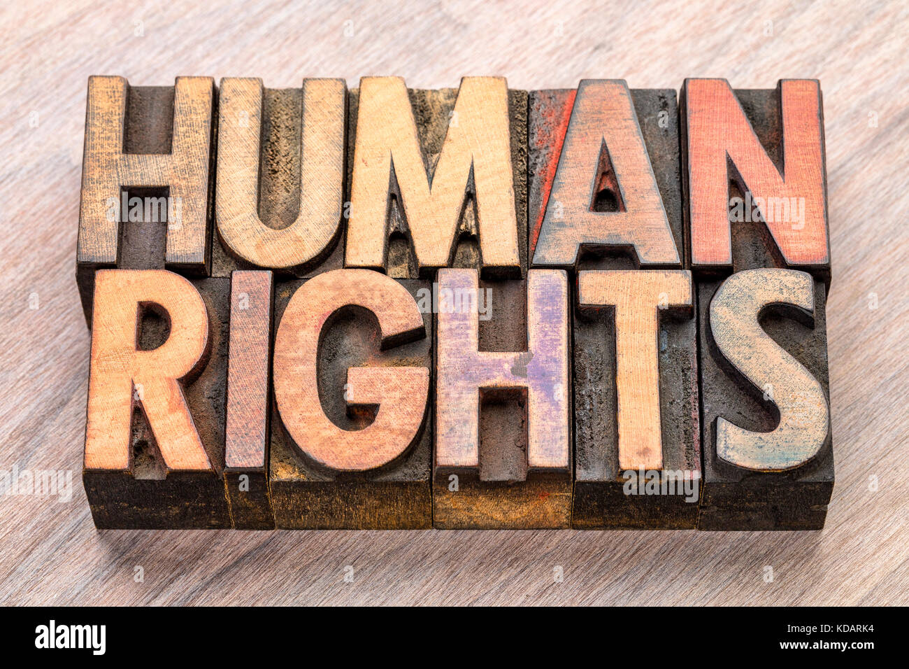 Human rights - word abstract in vintage letterpress wood type blocks ...