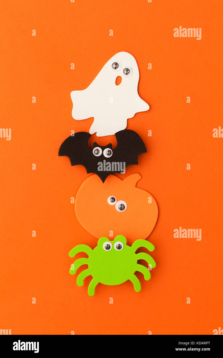 Halloween pumpkin, bat, ghost and spider funny characters Stock Photo ...