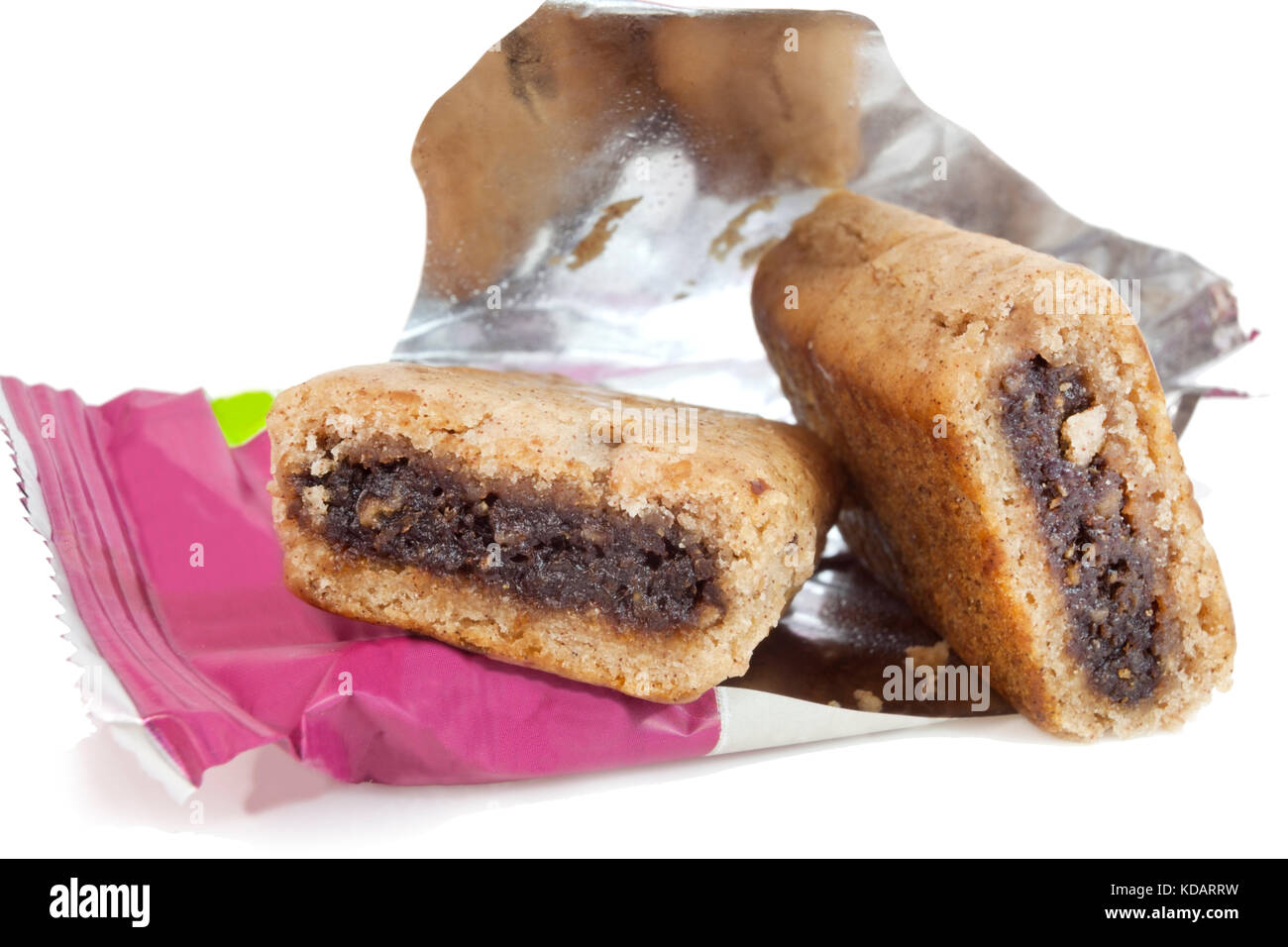 Two isolated vegan fig bars with foil wrapper Stock Photo - Alamy