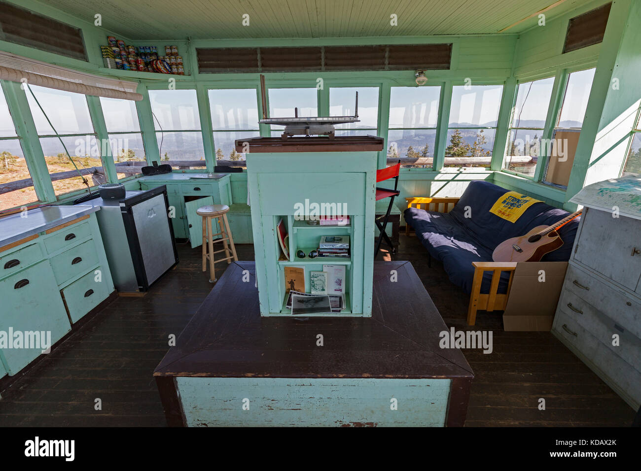 Interior of the mount harkness fire lookout hi-res stock photography ...