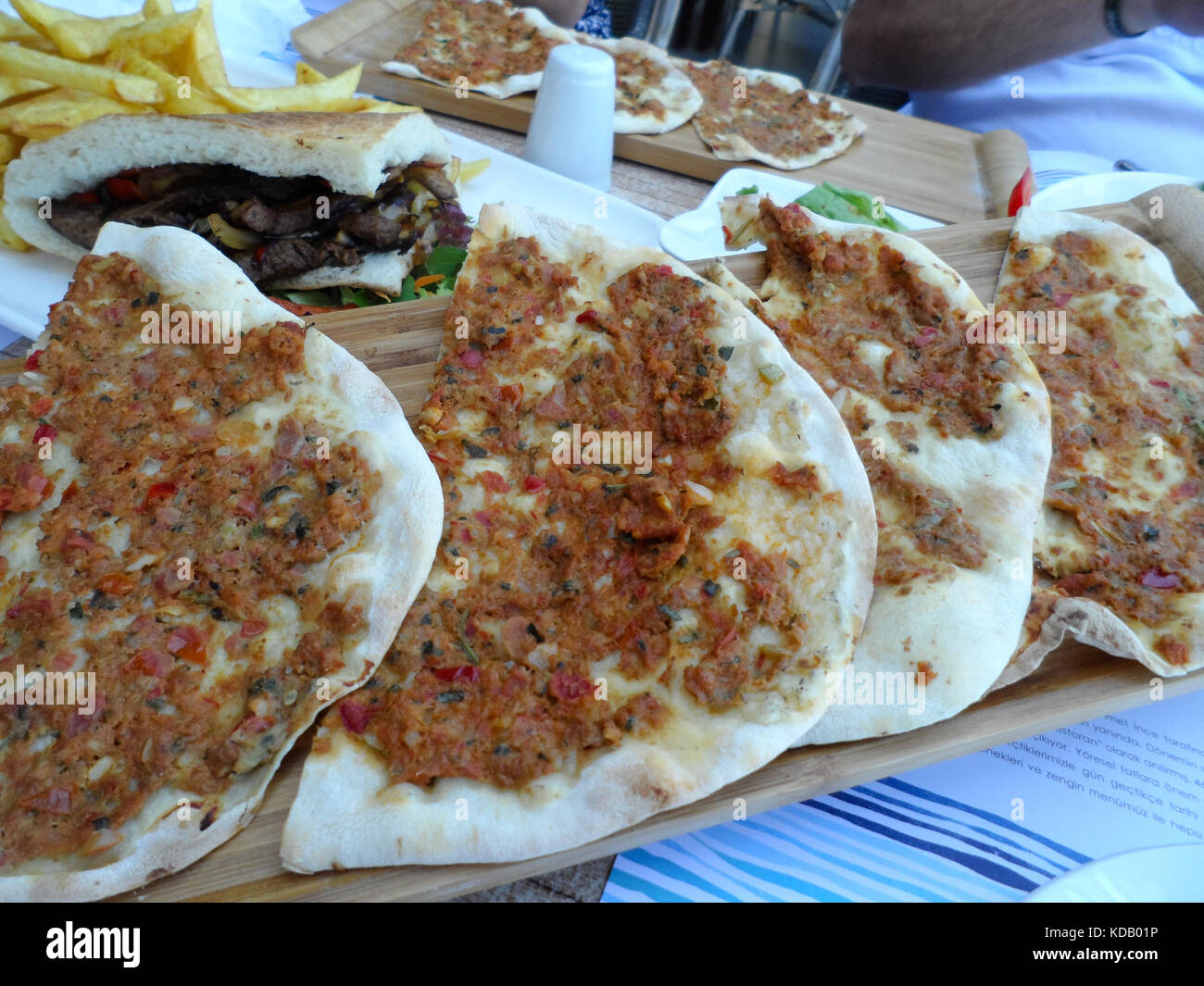 Traditionla Turkish snack of Lahmacun, Turkish style Pizza,With Hot ...