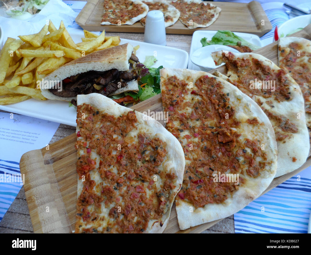 Traditionla Turkish snack of Lahmacun, Turkish style Pizza,With Hot ...