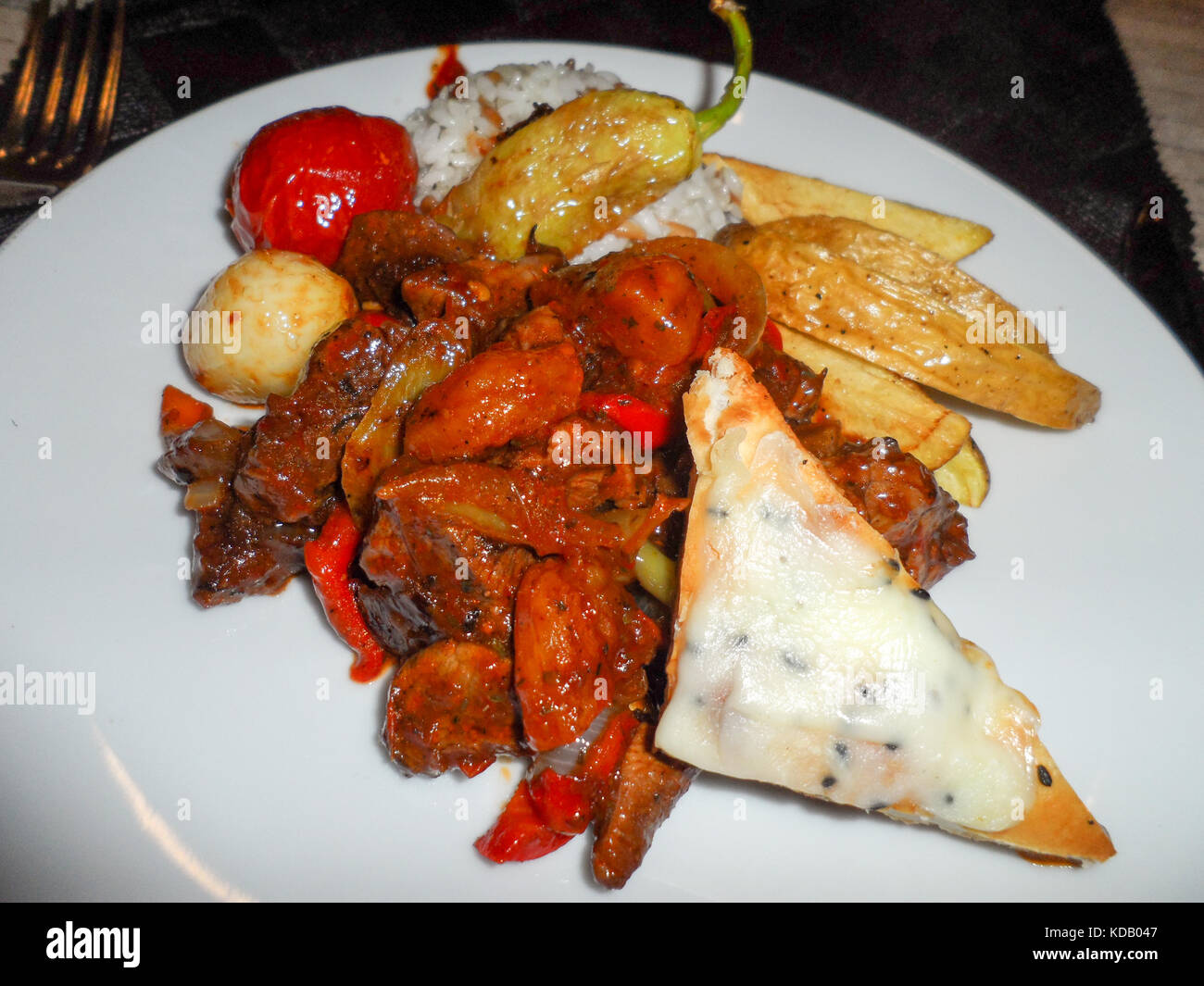 A traditional Turkish restaurant meal of Ottoman style Lamb, Osmanlu ...