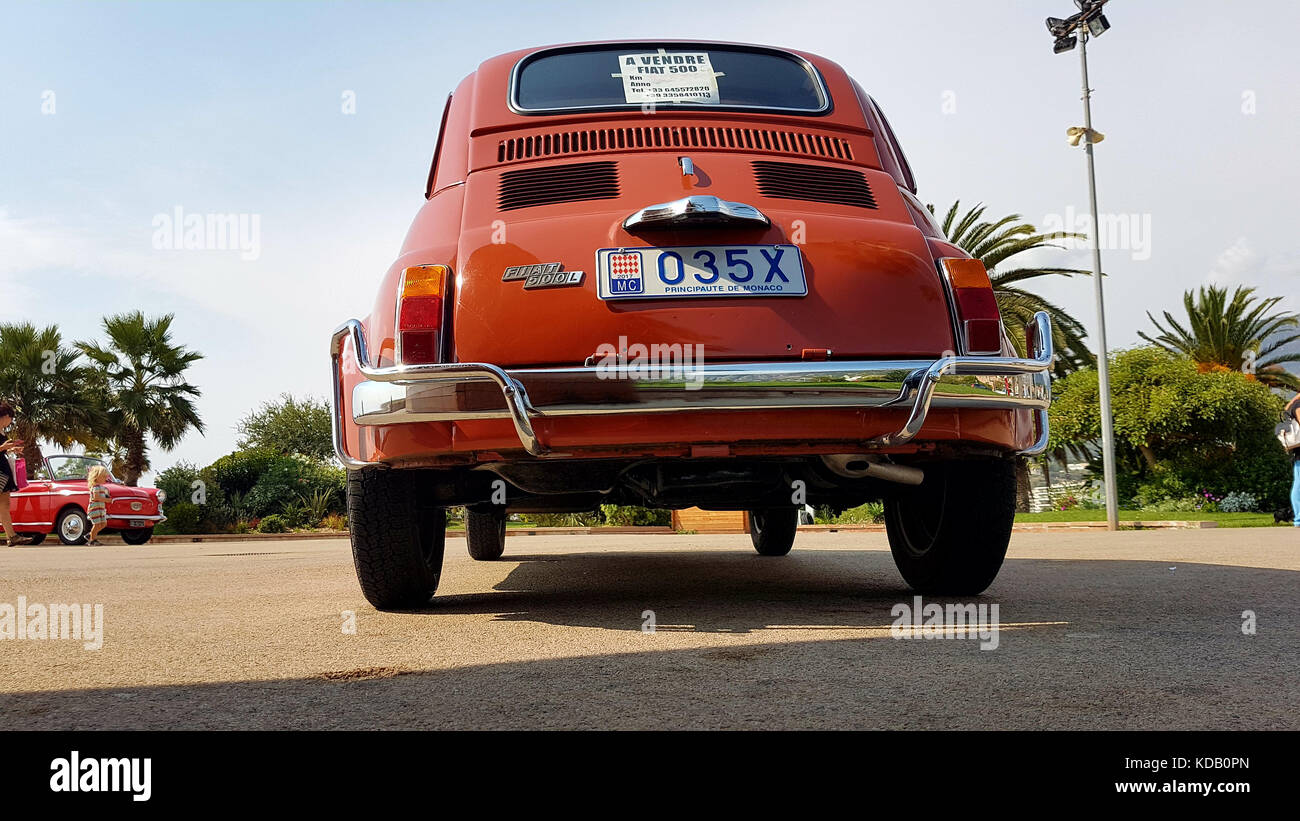 Menton, France - September 9, 2017: Old Red Fiat 500 L (Rear View ...