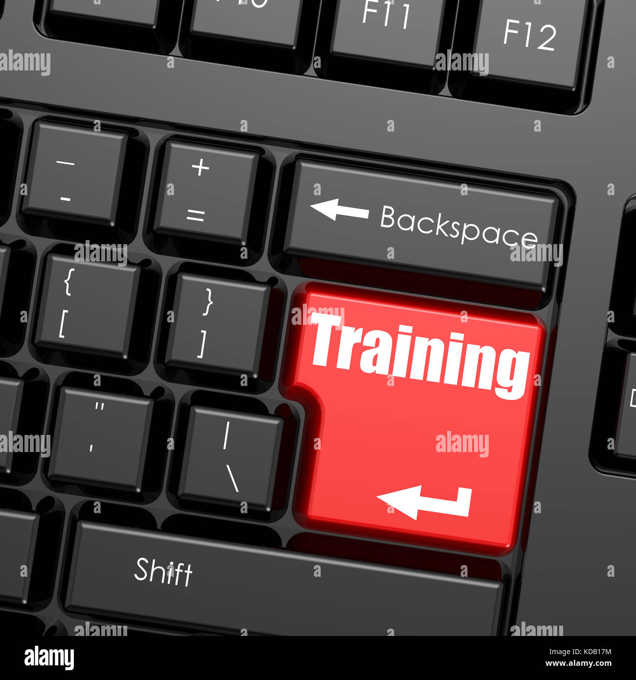 Red enter button on computer keyboard, training word. Business concept ...