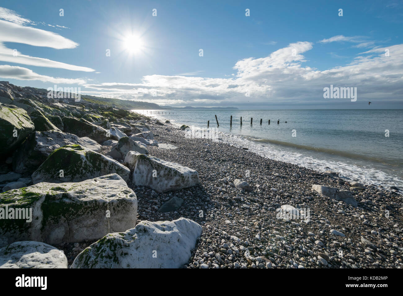 Llanddulas Beach on the North Wales coast UK view towards Colwyn Bay ...