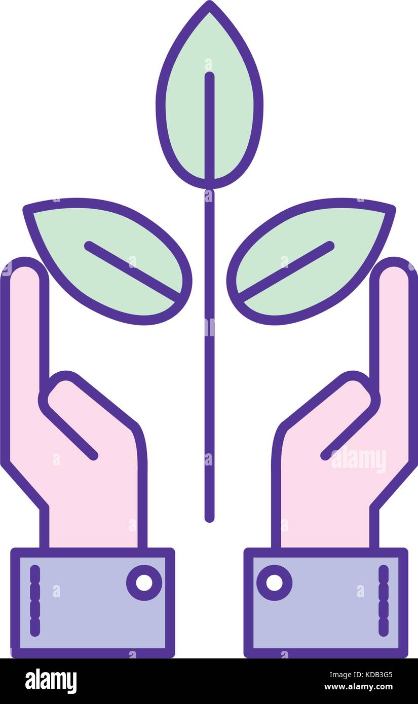 ecology plant with leaves and hands up vector illustration Stock Vector ...
