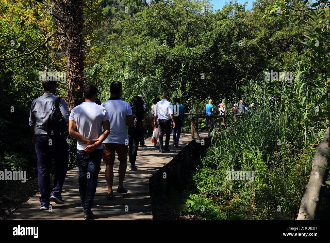 Crowds of tourists on trails of Krka National Park in Croatia Stock ...