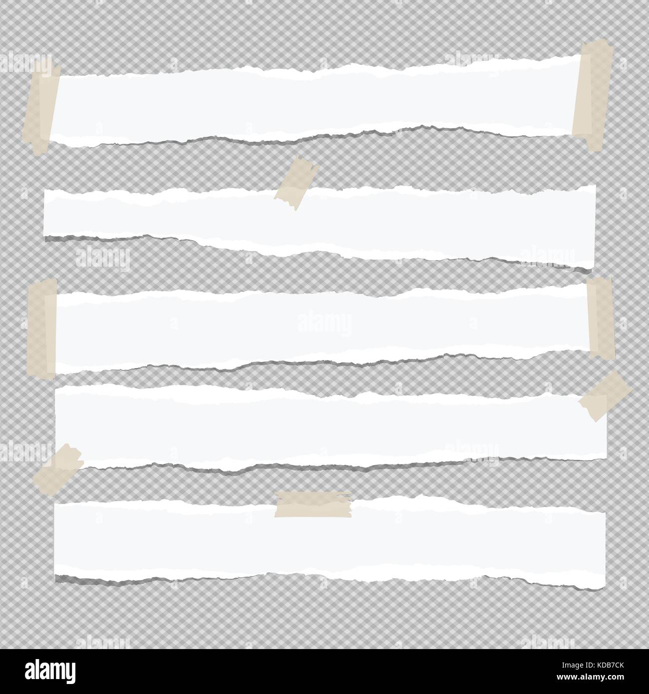 White ripped paper strips for note or text stuck with sticky tape on ...