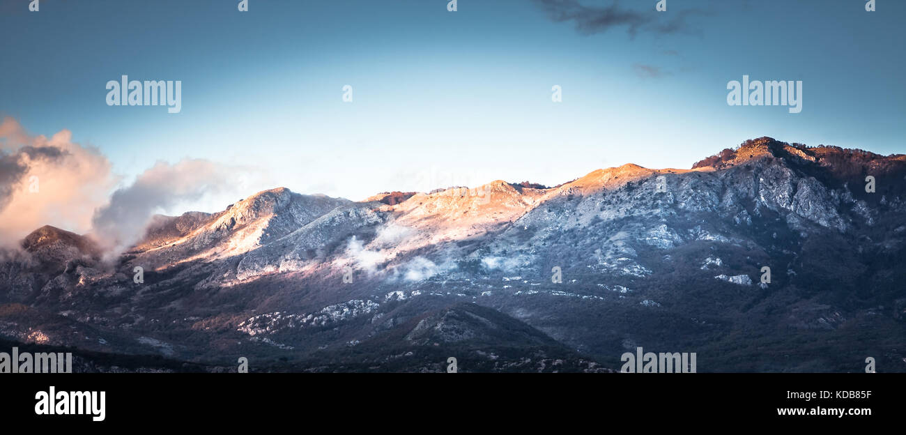 Mountains panorama sunset landscape with mountains peaks in Europe ...
