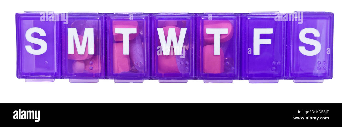 Sunday through Saturday daily pillboxes Stock Photo - Alamy