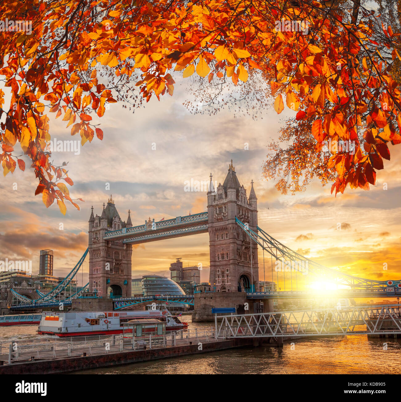 Tower Bridge with autumn leaves in London, England, UK Stock Photo - Alamy