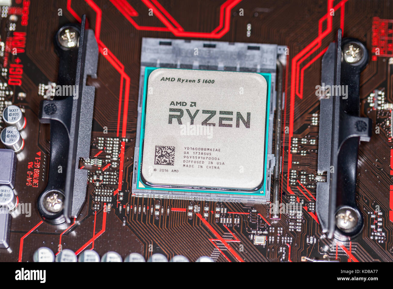 HANNOVER / GERMANY - OCTOBER 12, 2017: AMD Ryzen processor chip on an ...