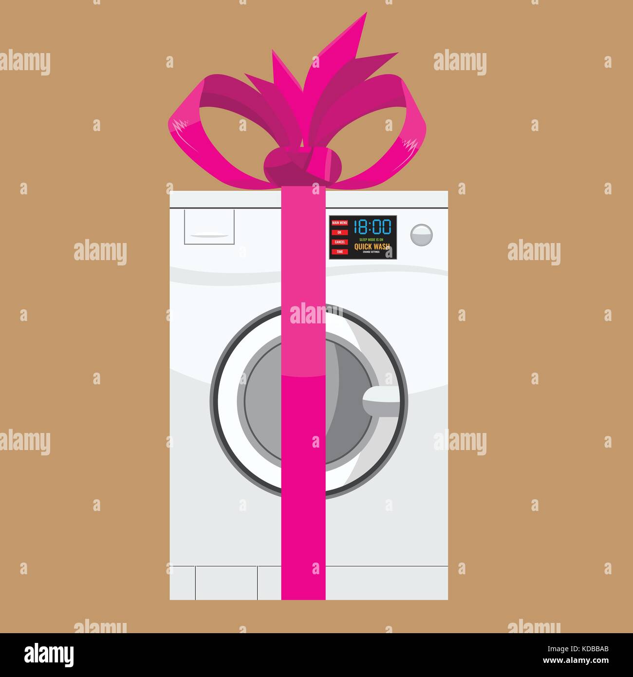 Washing machine in detail with pink ribbon for gift. Illustrated vector ...