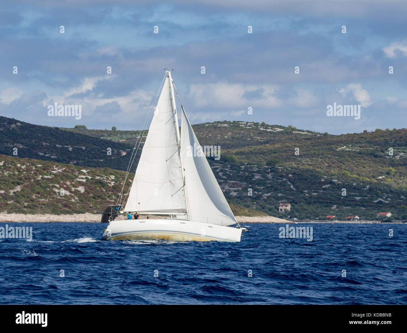 Sailing yacht in Croatia, windy summer on the boat between rocky ...