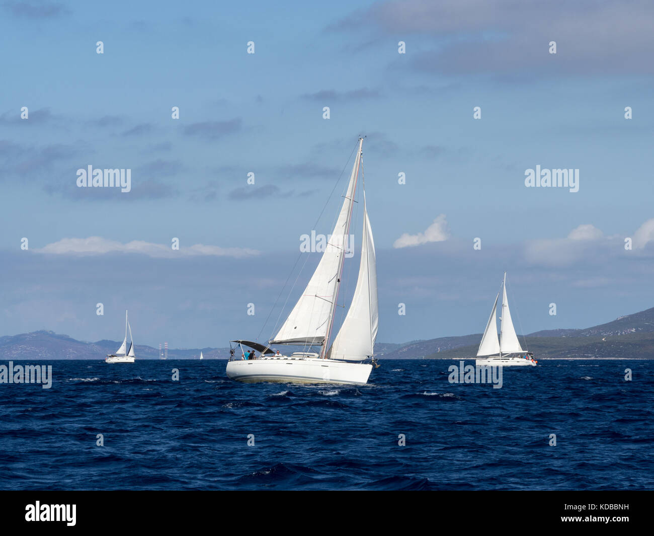Sailing yacht in Croatia, windy summer on the boat between rocky ...