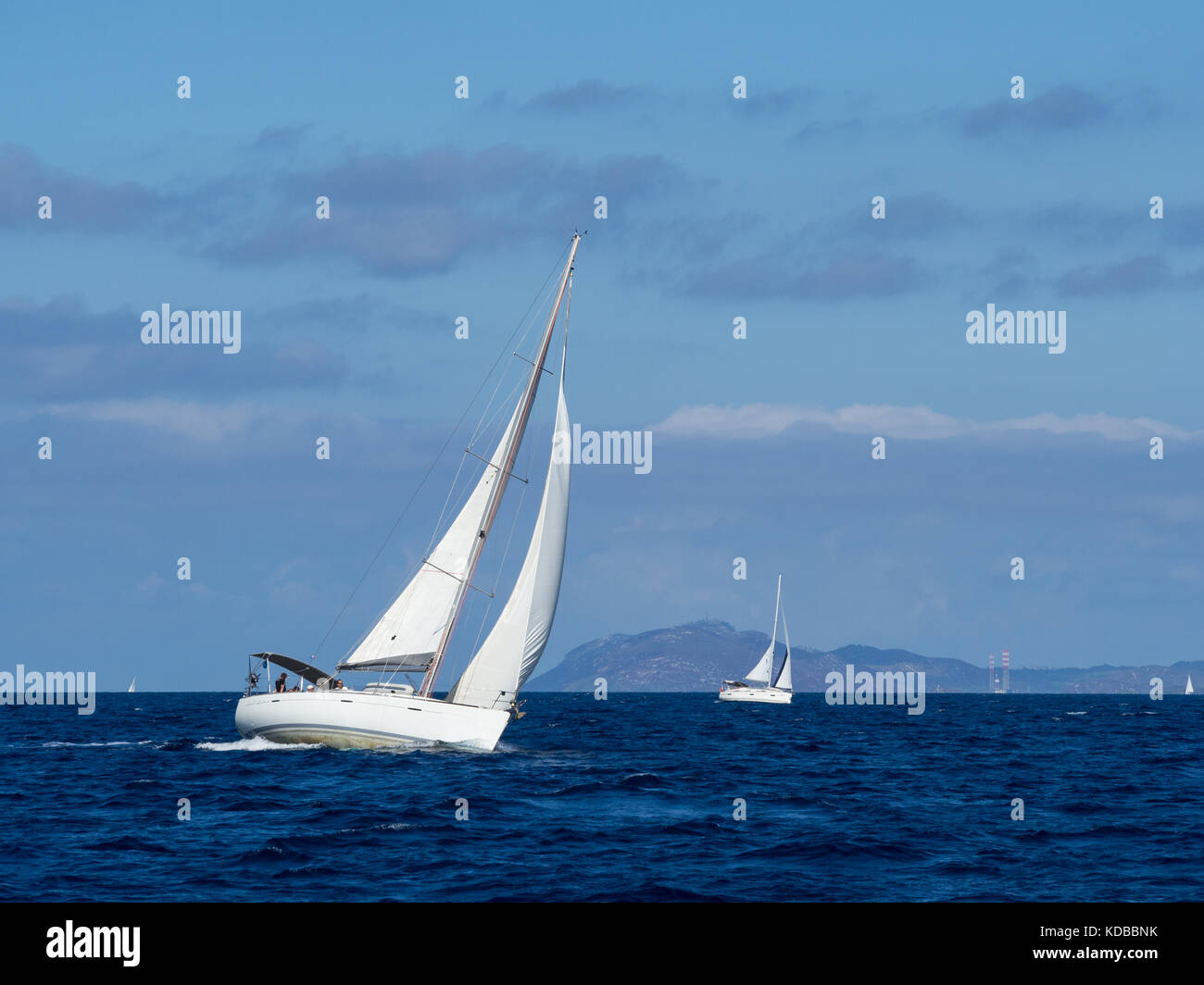 Sailing yacht in Croatia, windy summer on the boat between rocky ...