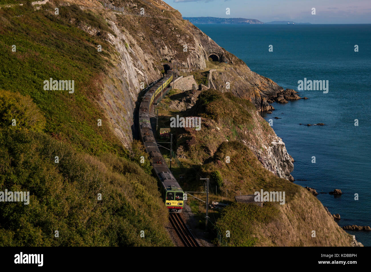 Dart train at Bray Head passing through tunnels (Bray-Greystones Stock ...