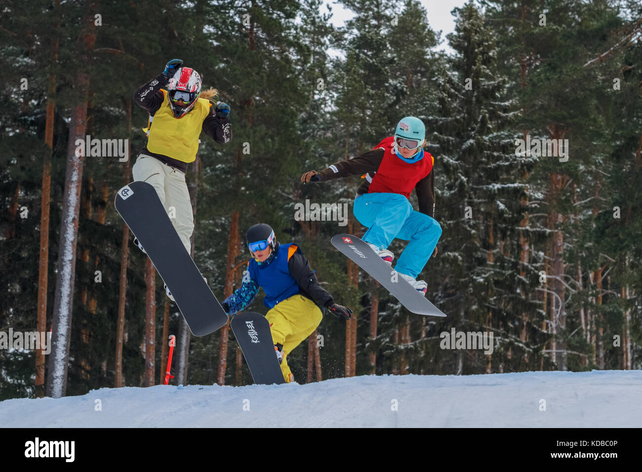 Latvia, city Cesis, Winter, Snowboard championship, snowboarder, race ...