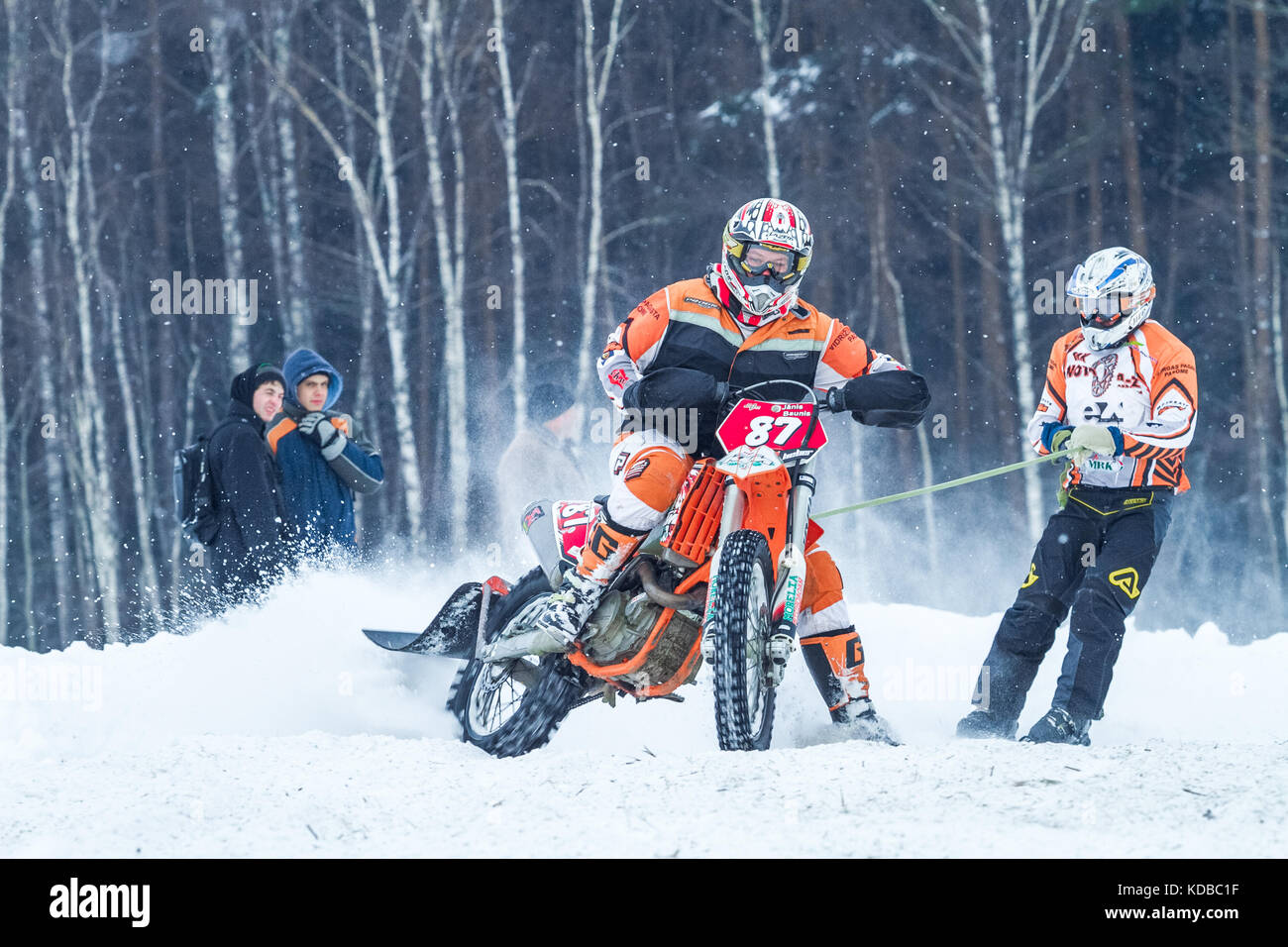 Latvia, Raiskums, Winter motocross, Driver with motorcycle, race. 2013 ...