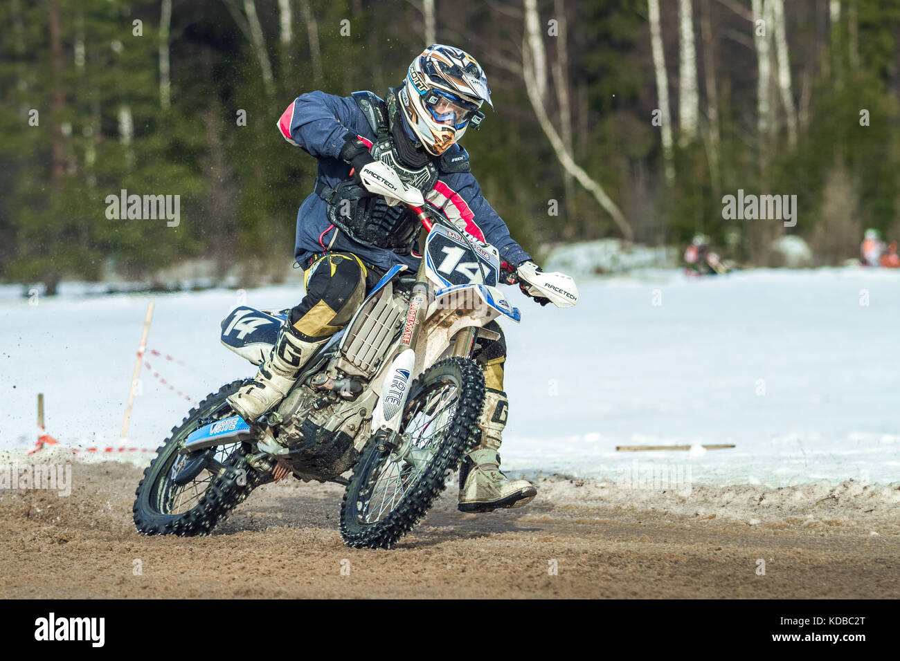 Latvia, Raiskums, Winter motocross, Driver with motorcycle, race. 2013 ...