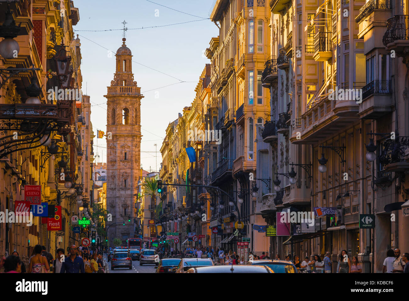 Valencia city Spain, view along the Calle de la Paz towards the baroque ...