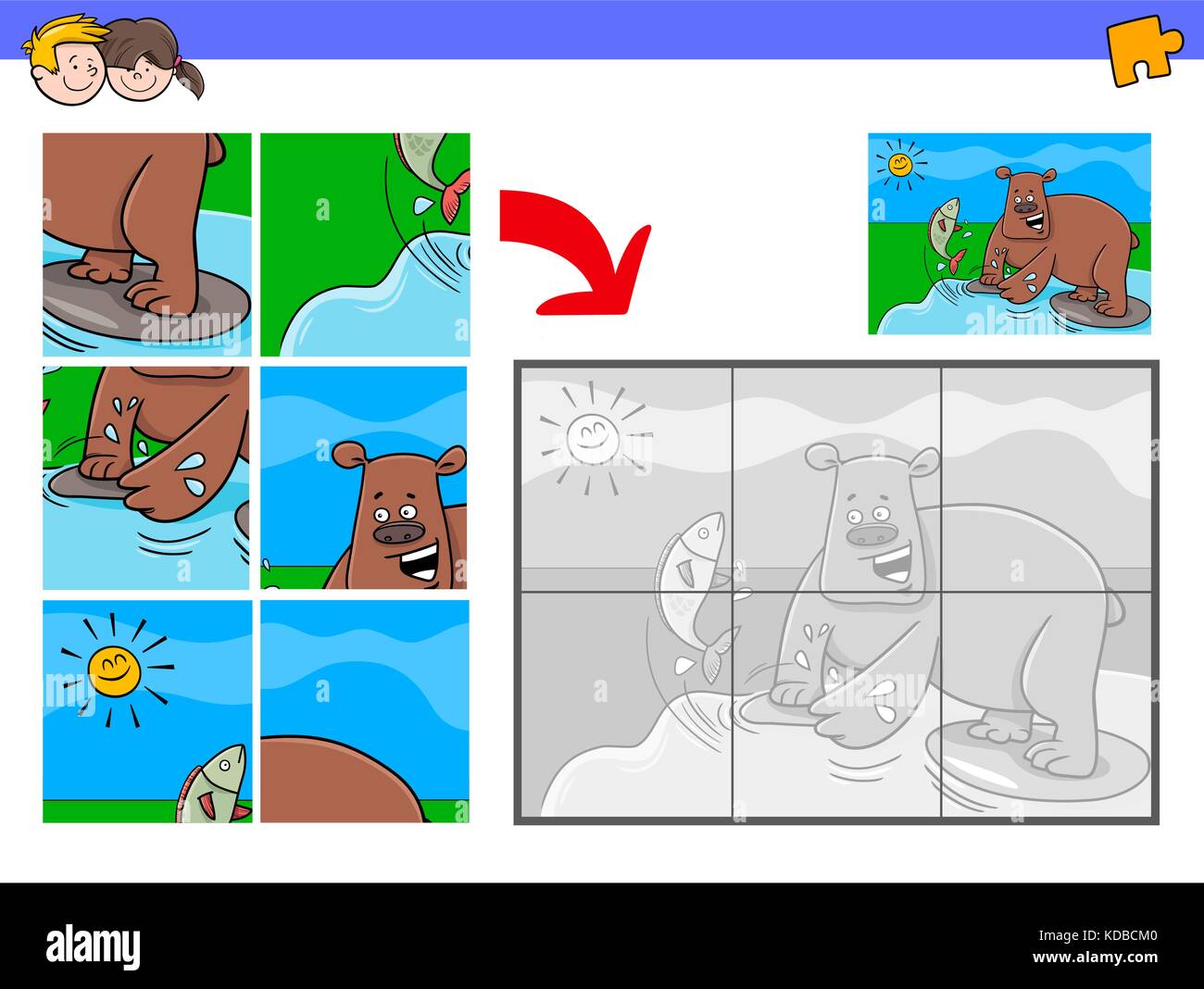 Cartoon Illustration of Educational Jigsaw Puzzle Activity Game for ...