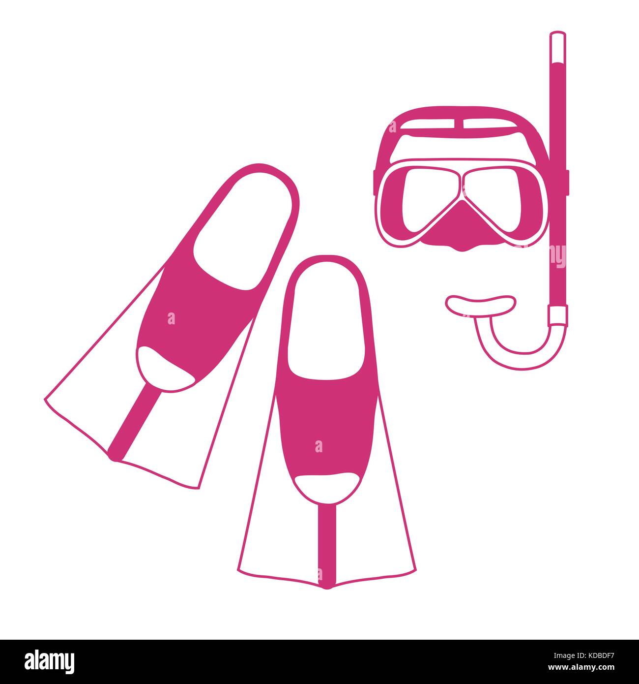 Stylized icon of a colored mask, tube and flippers for a scuba diving ...
