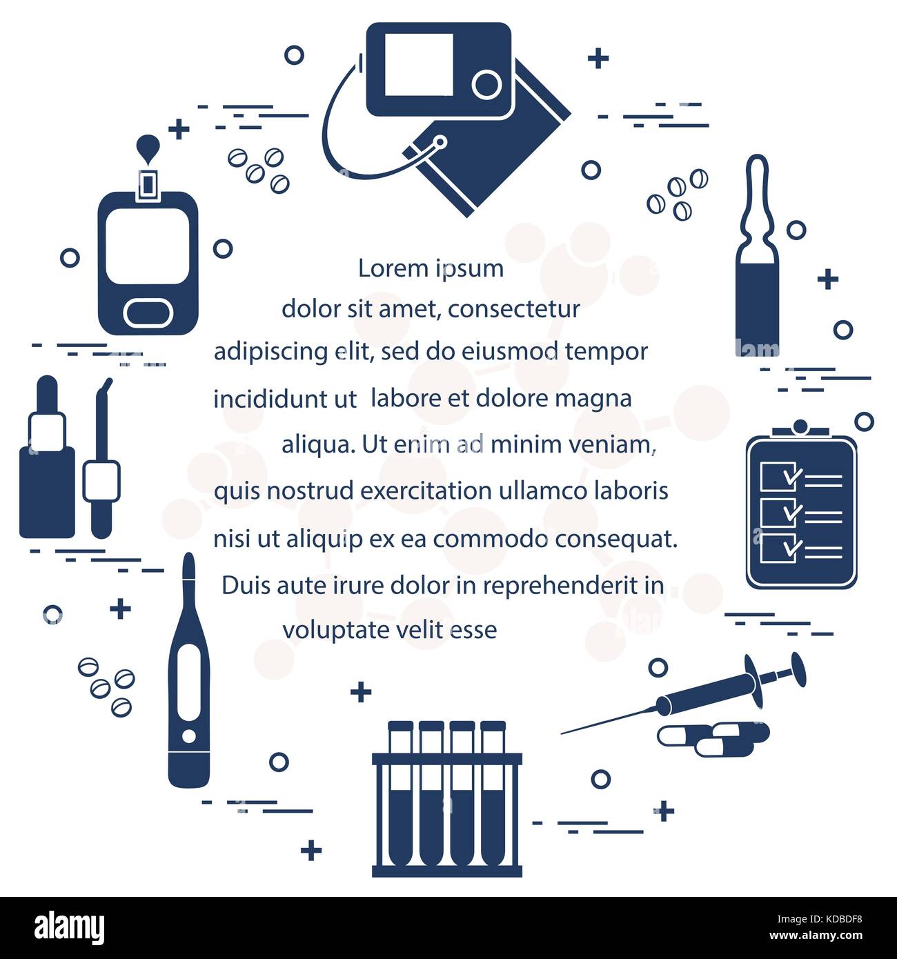 Medical devices, tools and drugs arranged in a circle. Health and ...