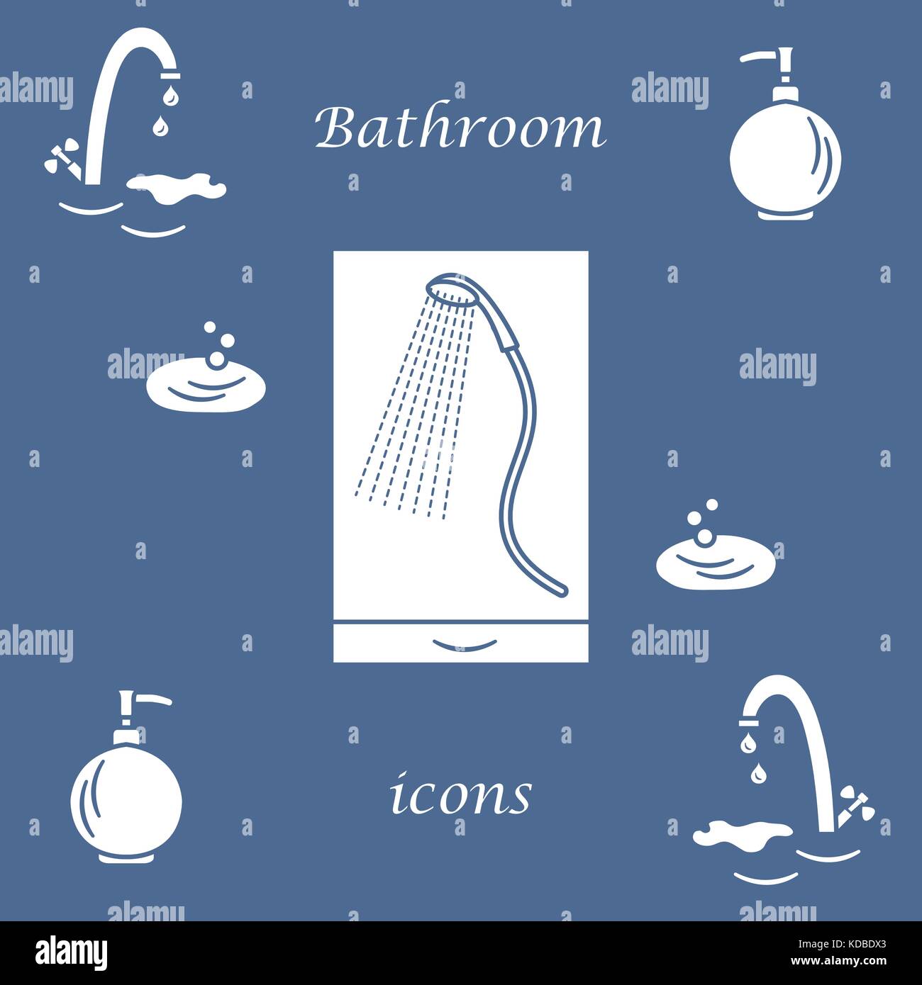 Set of vector illustrations of variety bathroom elements: faucet ...