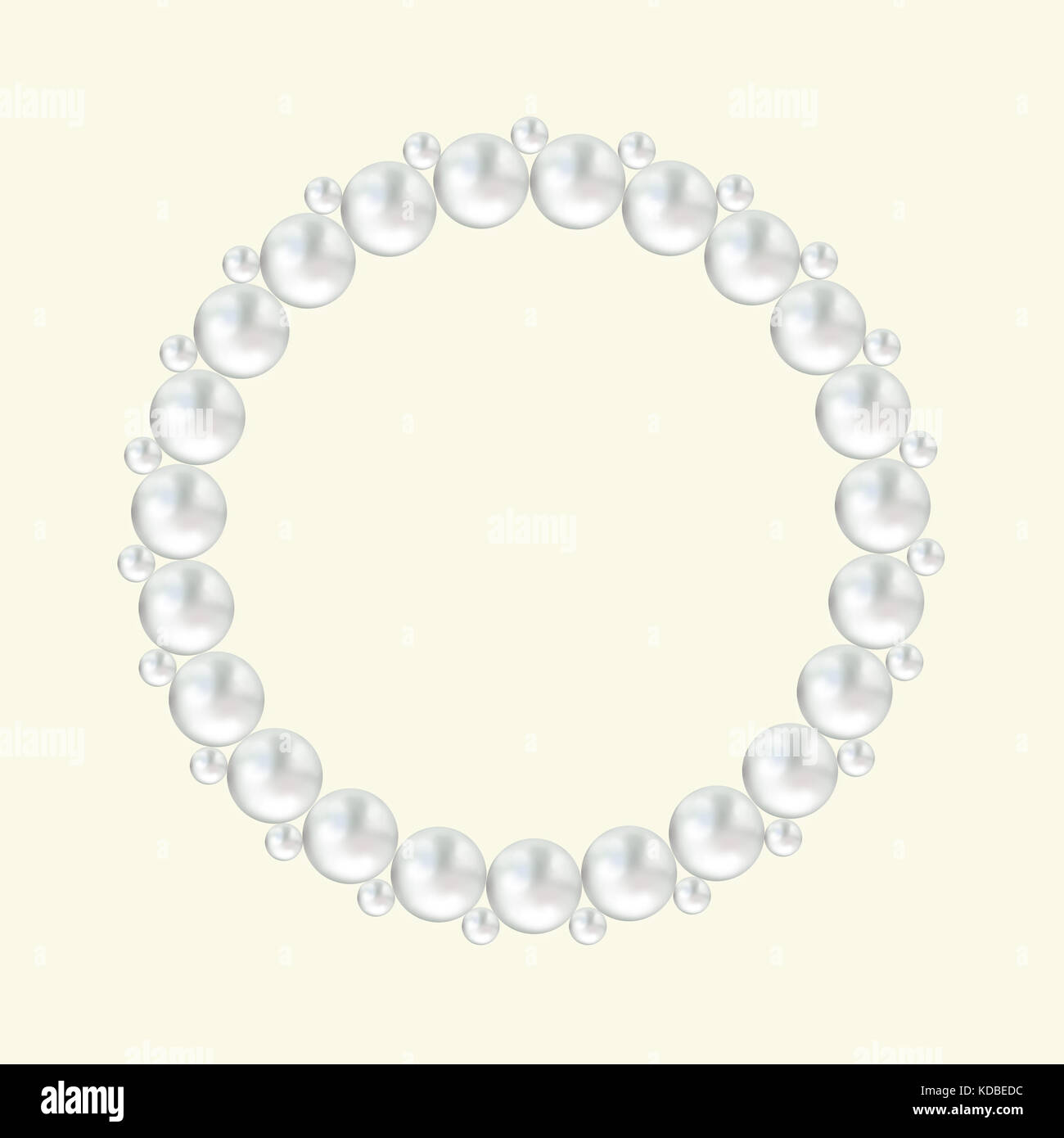 Pearl white bead round frame border on cream. Background with copy ...