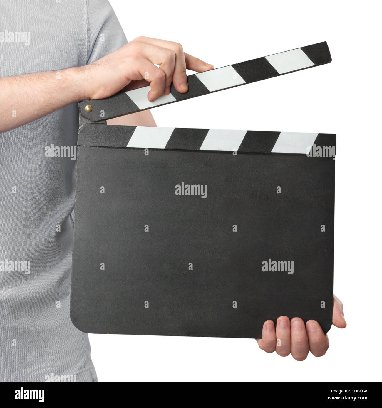 Hands holding clapper board isolated on white background Stock Photo ...