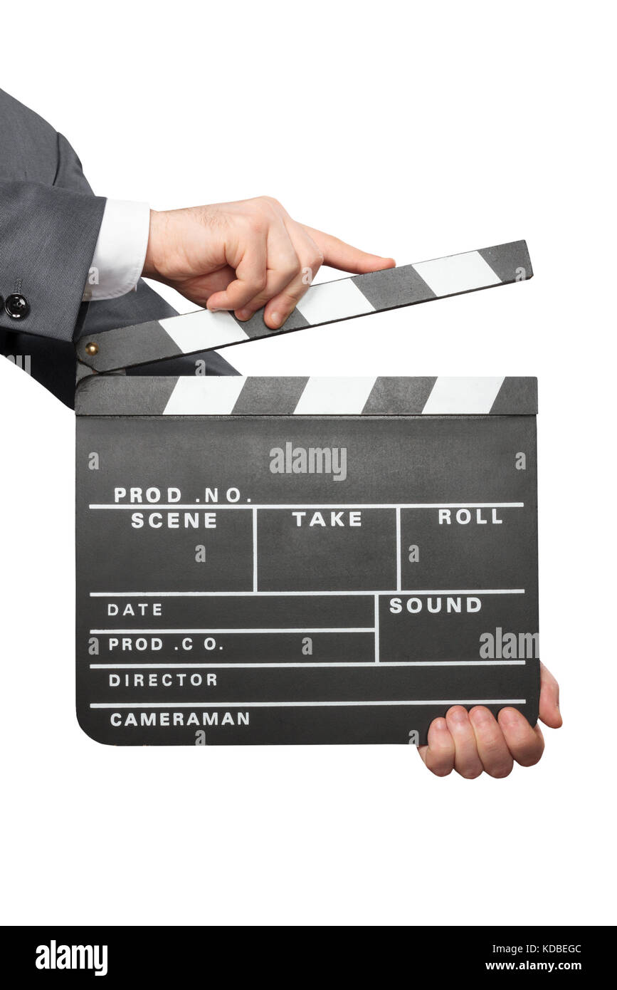Closeup of hands holding clapper board Stock Photo - Alamy