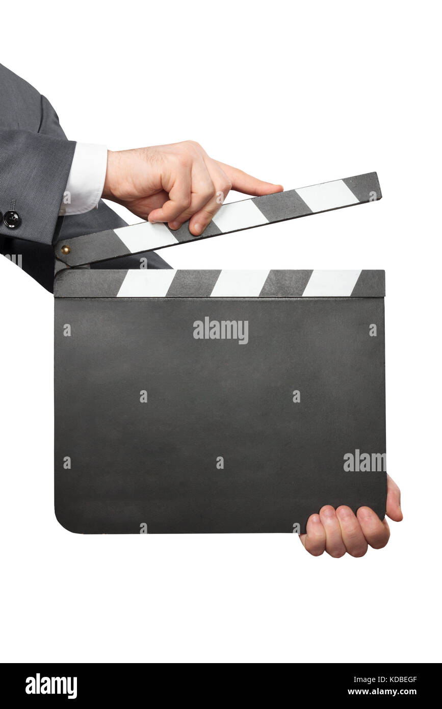 Closeup of hands holding clapper board Stock Photo - Alamy
