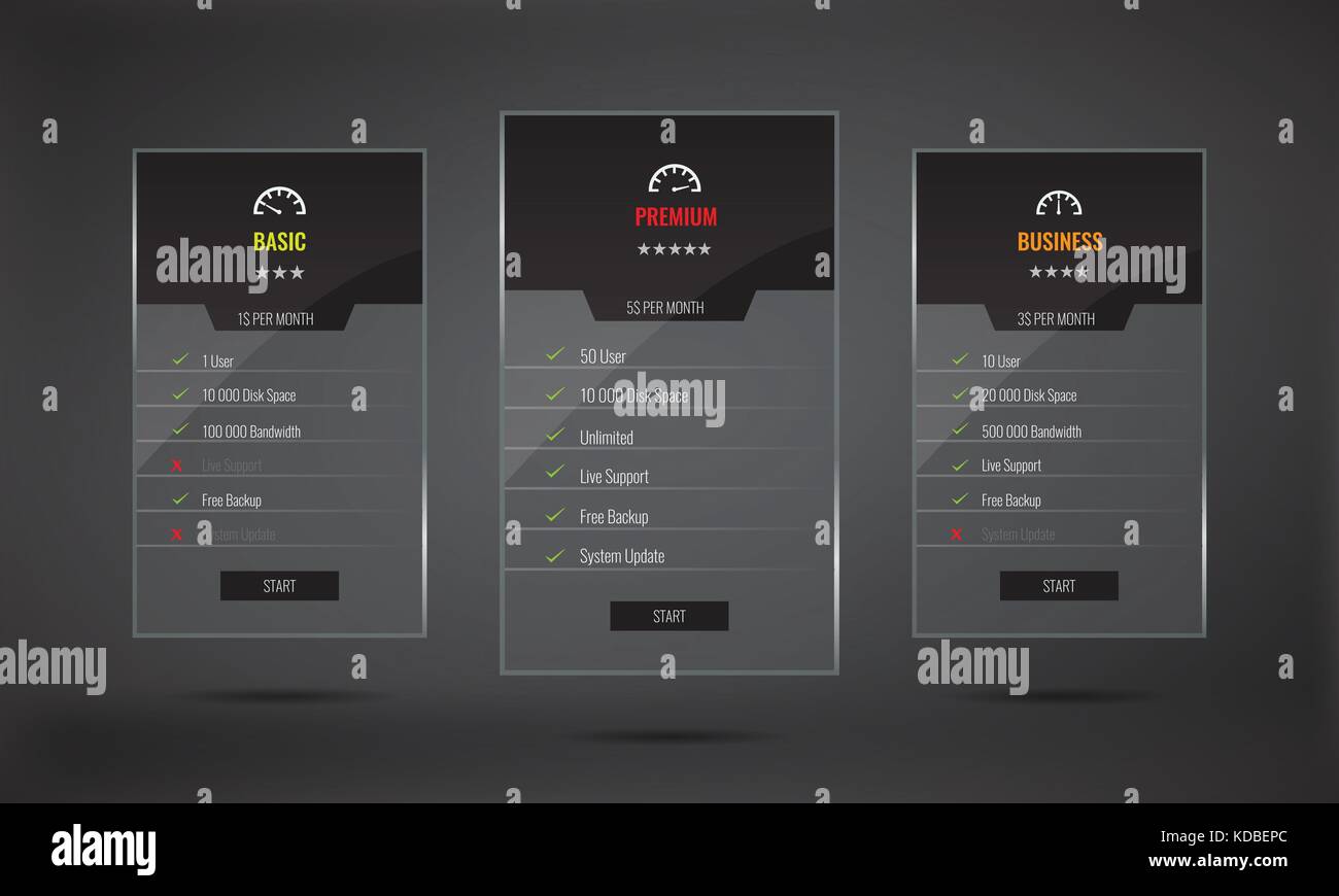 Trendy transparent price list and offer columns with glass effect Stock ...