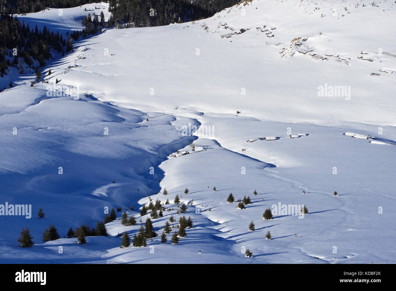 Snow covered mountains around Zljeb and Hajla mountain peaks on the ...