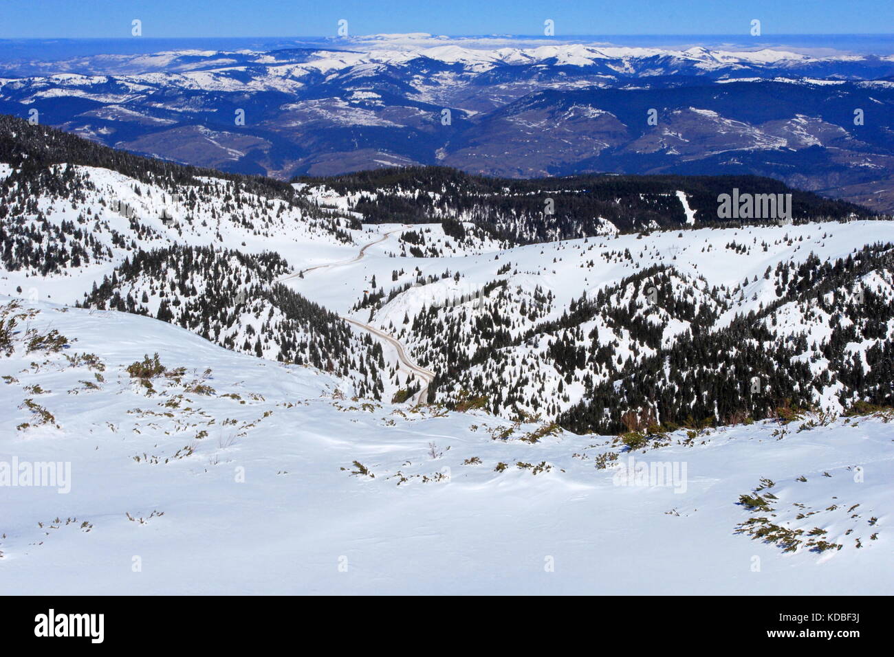 Snow covered mountains around Zljeb and Hajla mountain peaks on the ...