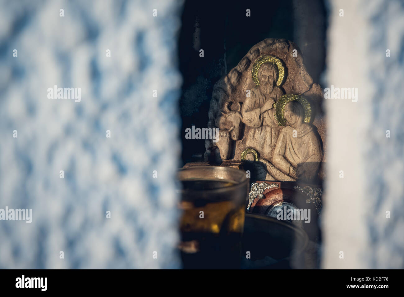 Inside the greek chapel standing by the road Stock Photo - Alamy