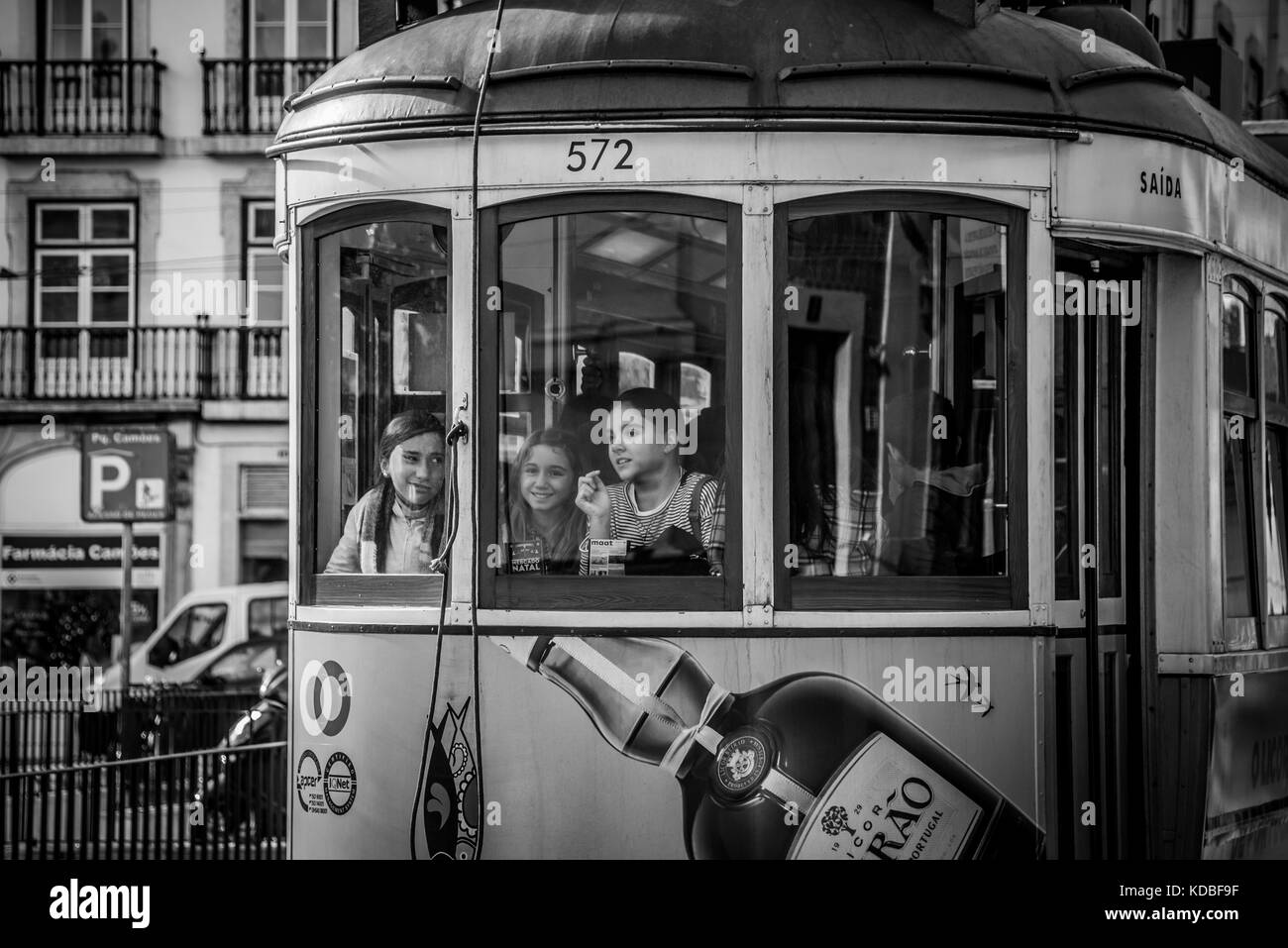 Tram 28 with children Stock Photo - Alamy
