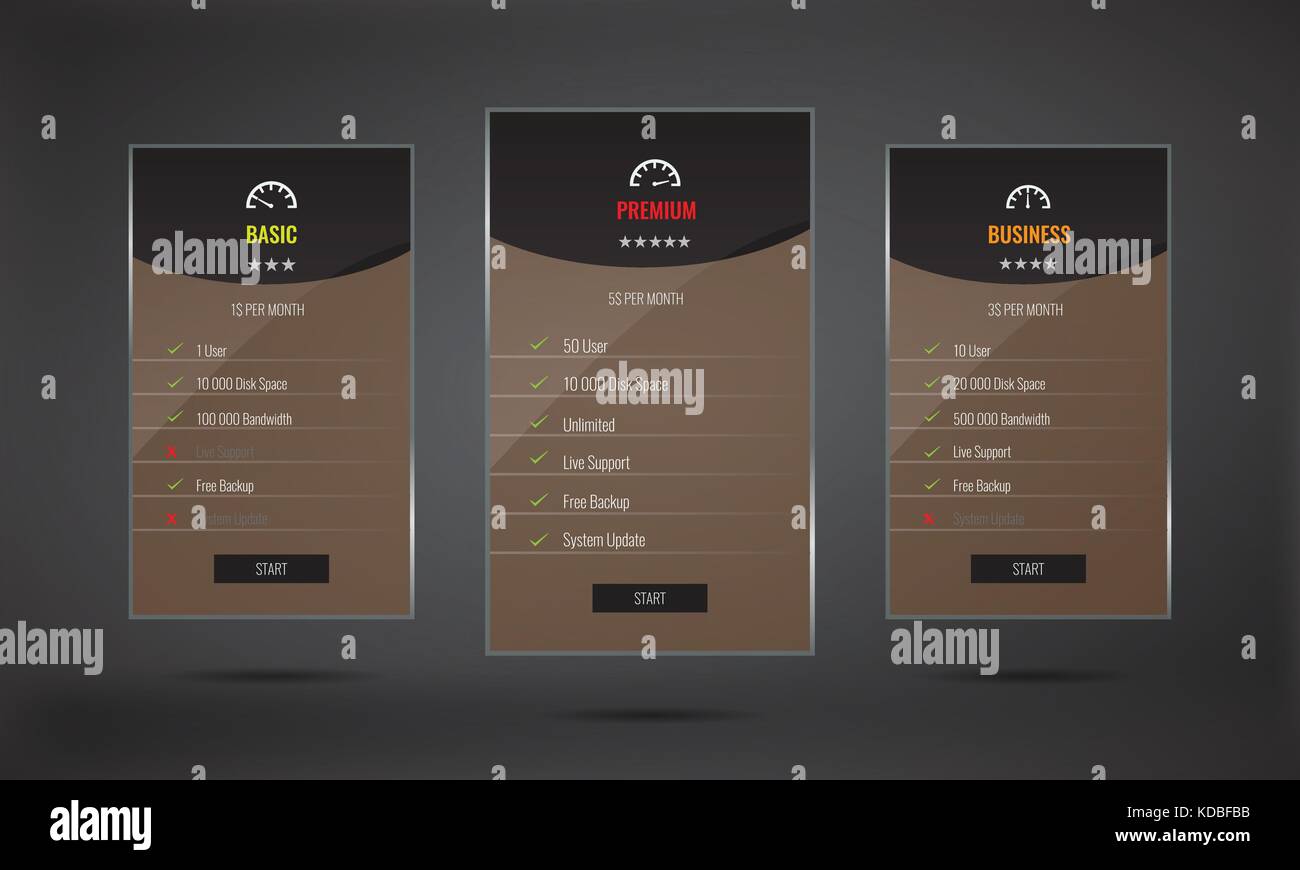 Trendy transparent price list and offer columns with glass effect Stock ...