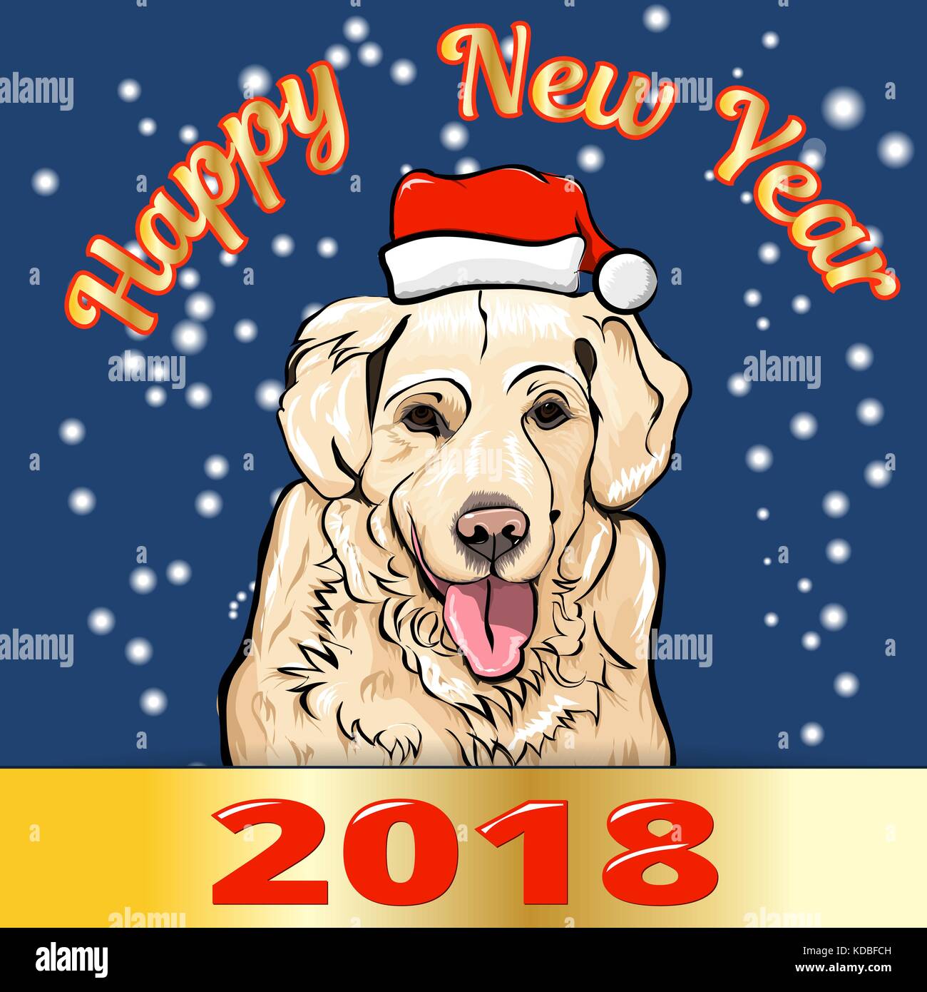 Yellow labrador with Santa Claus hat hand drawn vector used for ...
