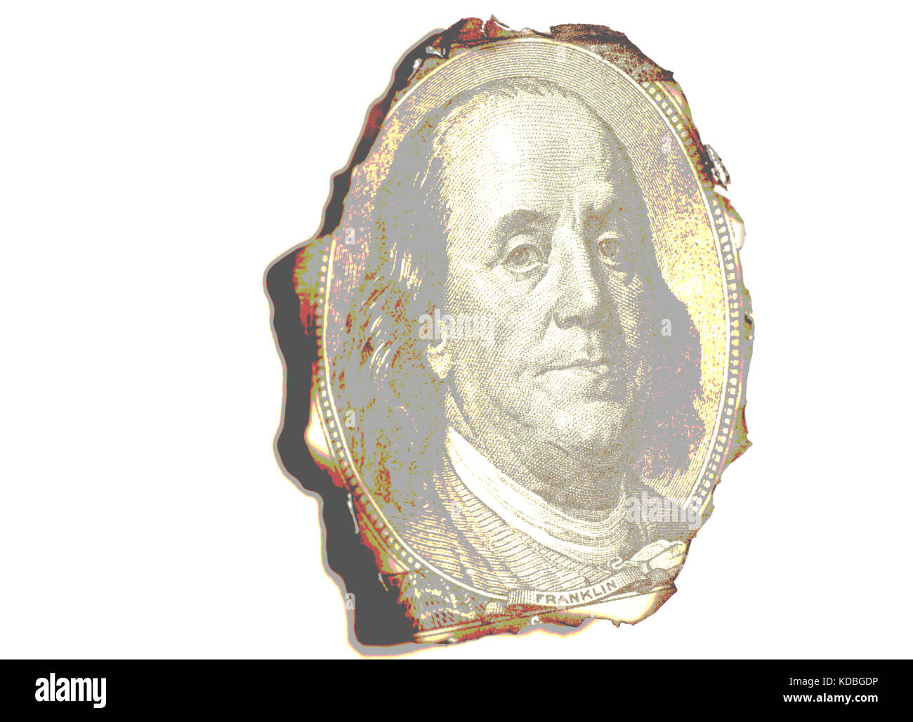 Burning portrait Benjamin Franklin on white background Stock Photo - Alamy