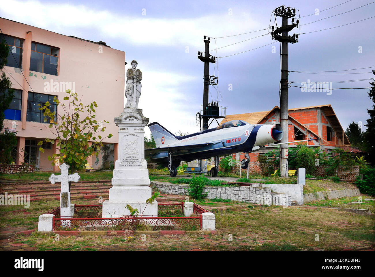 Romanian Air Force Mig 21 jet fighter on display at a memorial in the ...