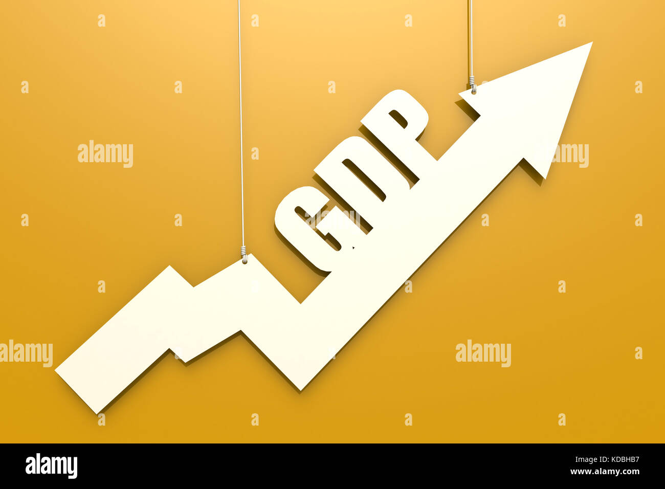White arrow with GDP word hang on yellow background image with hi-res ...