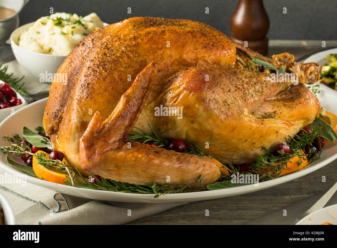 Organic Free Range Homemade Thanksgiving Turkey with Sides Stock Photo ...