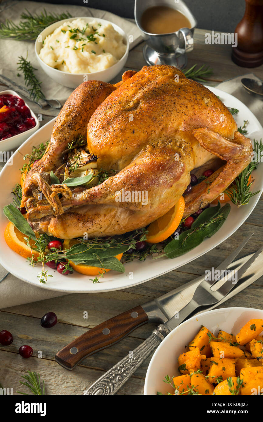 Organic Free Range Homemade Thanksgiving Turkey with Sides Stock Photo ...